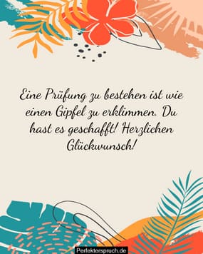 Glückwünsche zum Bestehen der Prüfung und guten Ergebnissen