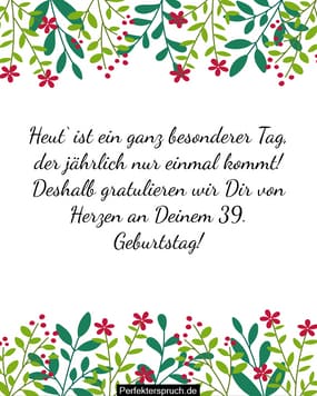 150 Glückwünsche zum 39. Geburtstag mit Bildern
