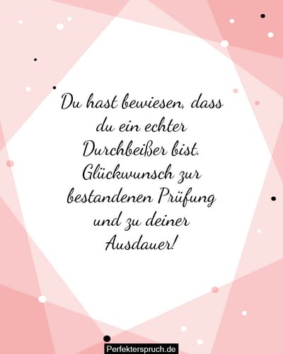 Glückwünsche zum Bestehen der Prüfung und guten Ergebnissen