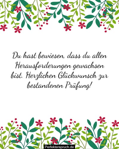Glückwünsche zum Bestehen der Prüfung und guten Ergebnissen