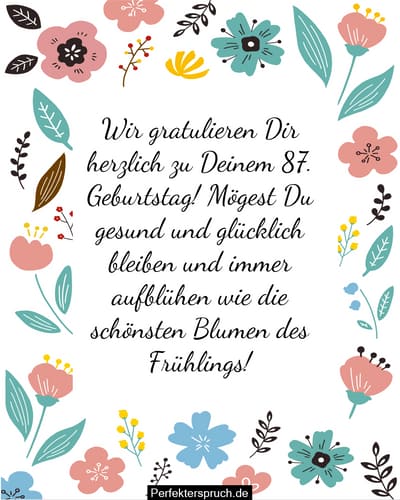 150 Glückwünsche zum 87. Geburtstag mit Bildern